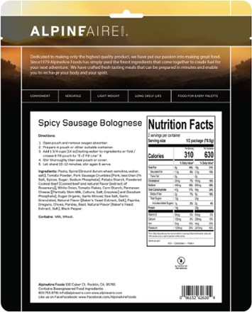 AlpineAire Foods Spicy Sausage Bolognese - 2 Servings | REI Co-op